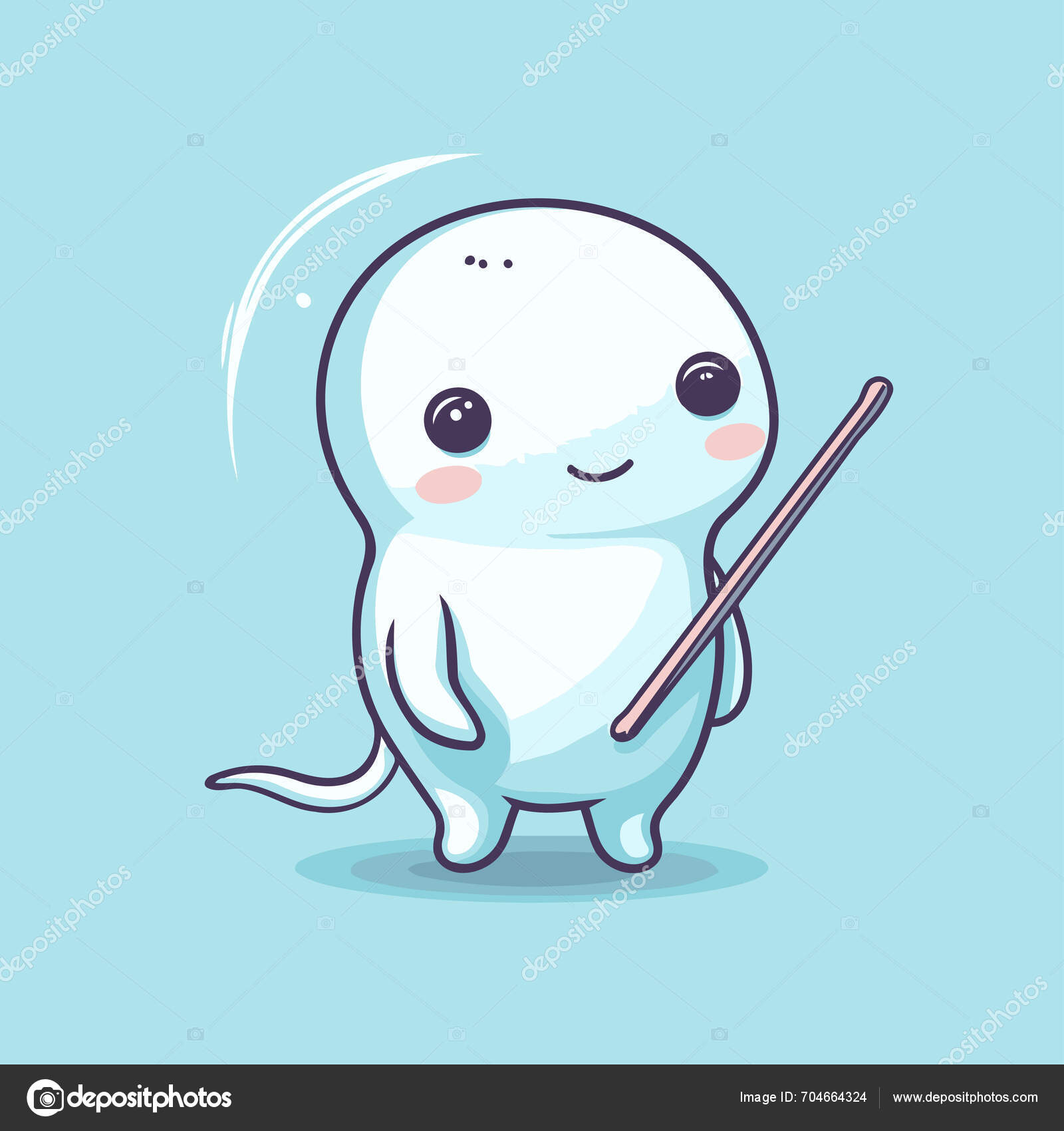 Cute Cartoon Tooth Character Stick Vector Illustration Isolated Blue