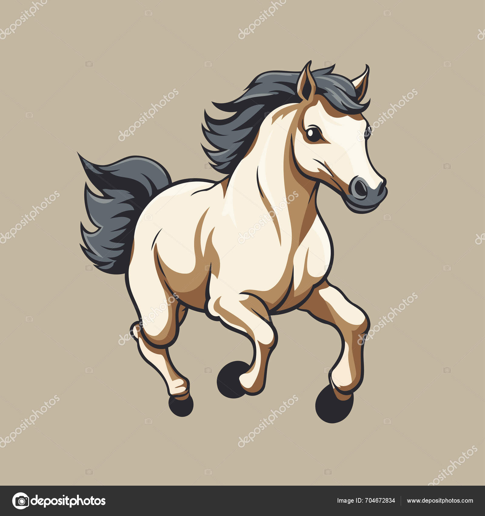 Horse Running Vector Illustration Isolated Beige Background Side View ...