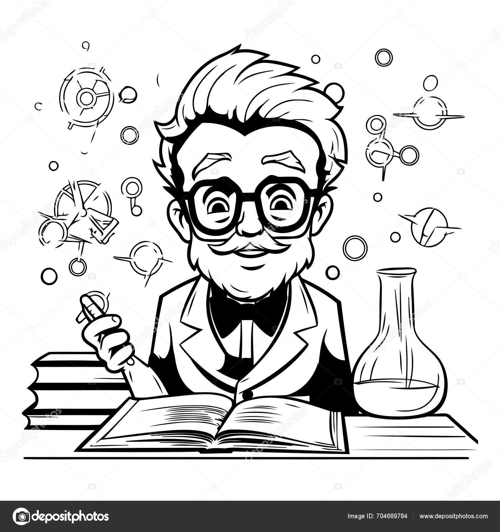 Vector Illustration Teacher Glasses Reading Book White Background Stock Vector By ©flatart 704689784