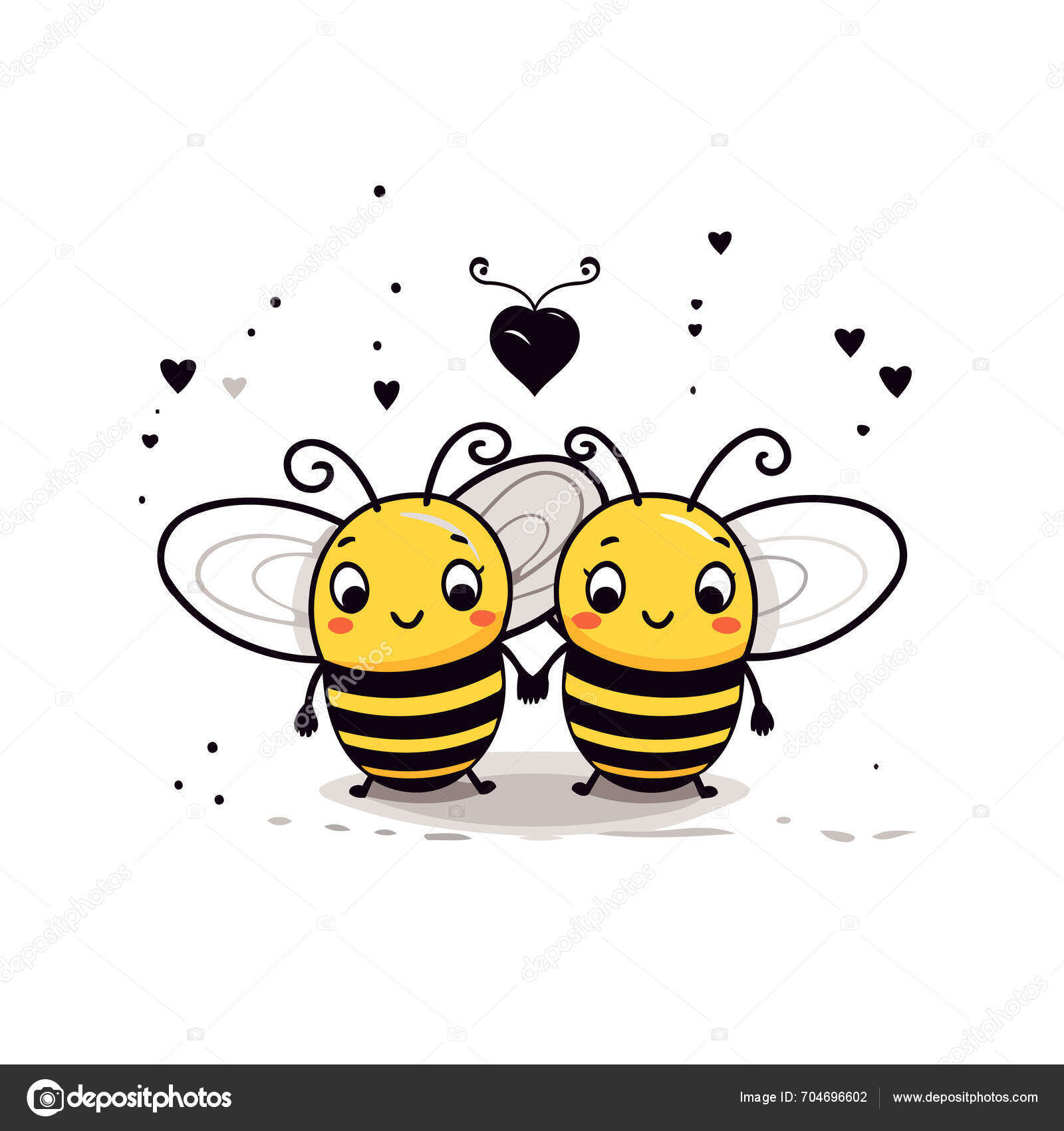 Two Cute Cartoon Bees Love Vector Illustration White Background Stock ...