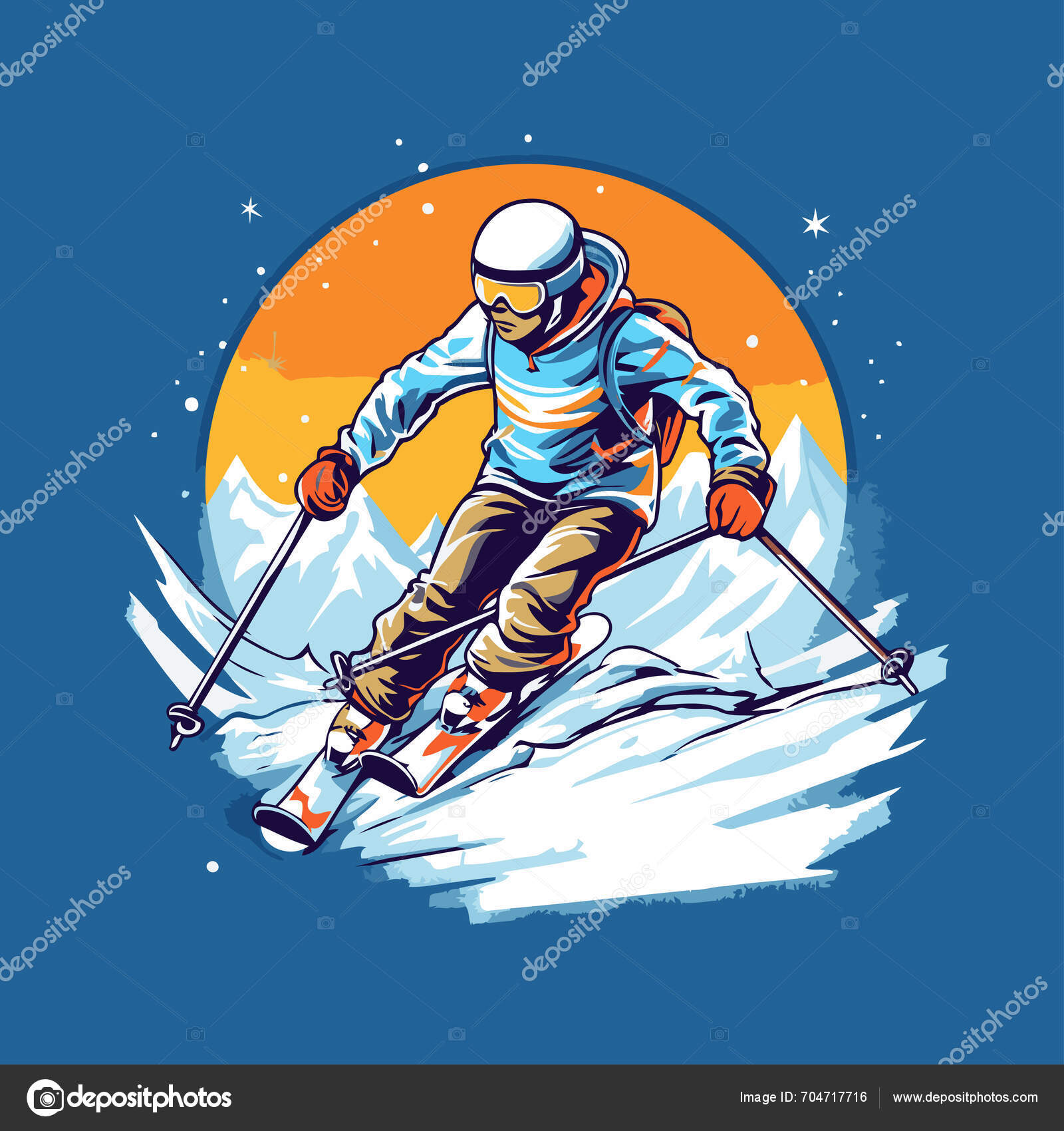Skier Mountains Background Moon Vector Illustration Stock Vector by ...