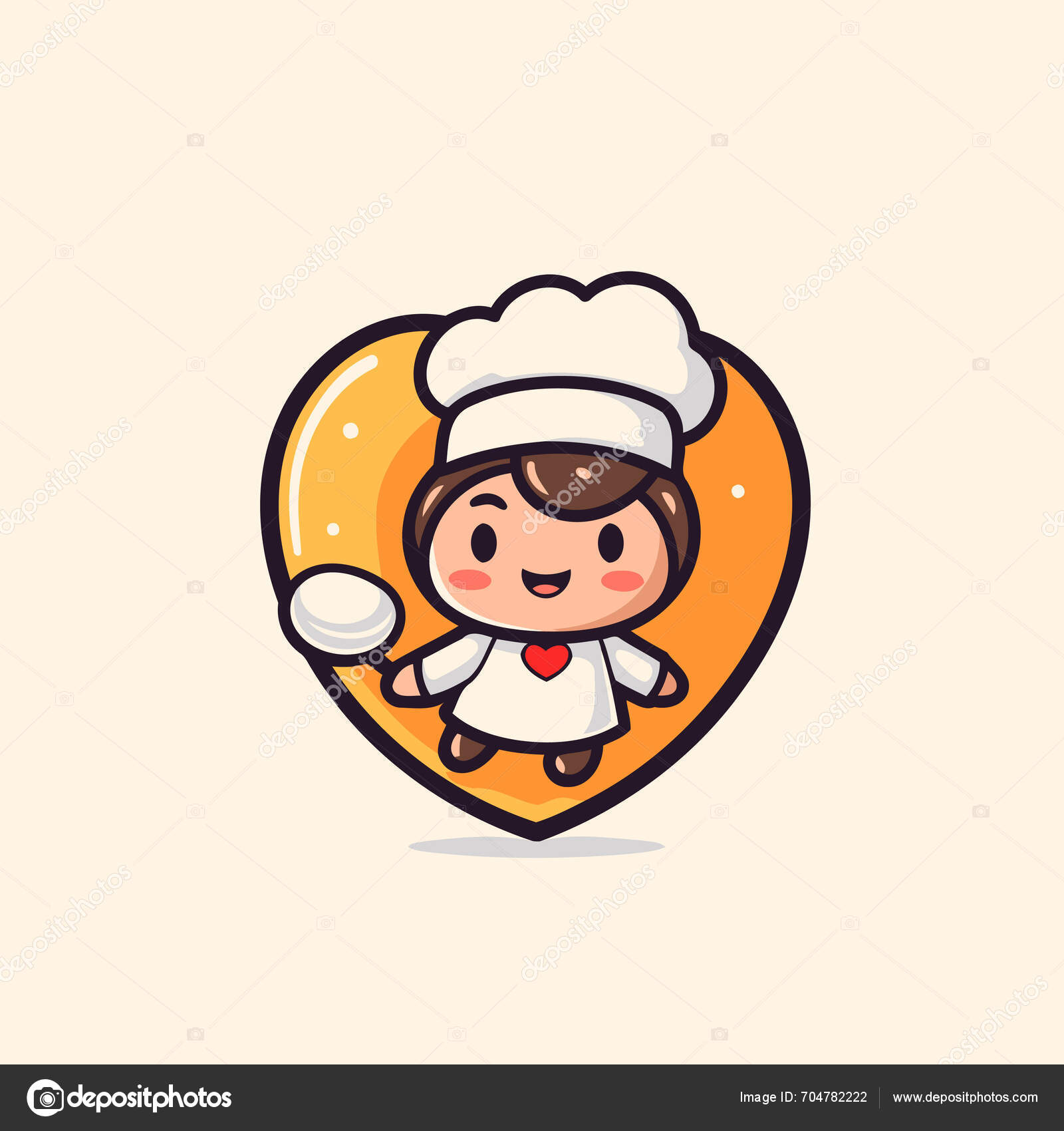 Cute Chef Cartoon Character Heart Shape Vector Illustration Cute Chef ...