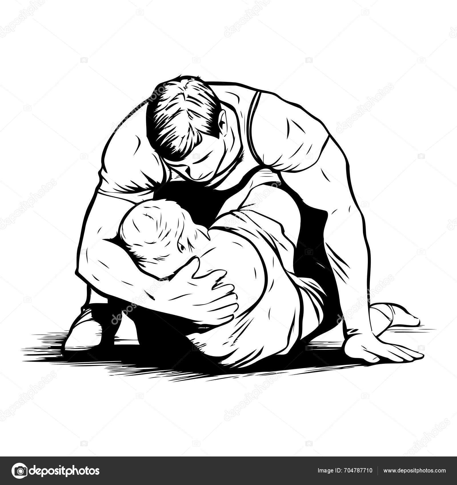 Vector Illustration Strong Man Wrestling Black White Version Stock ...