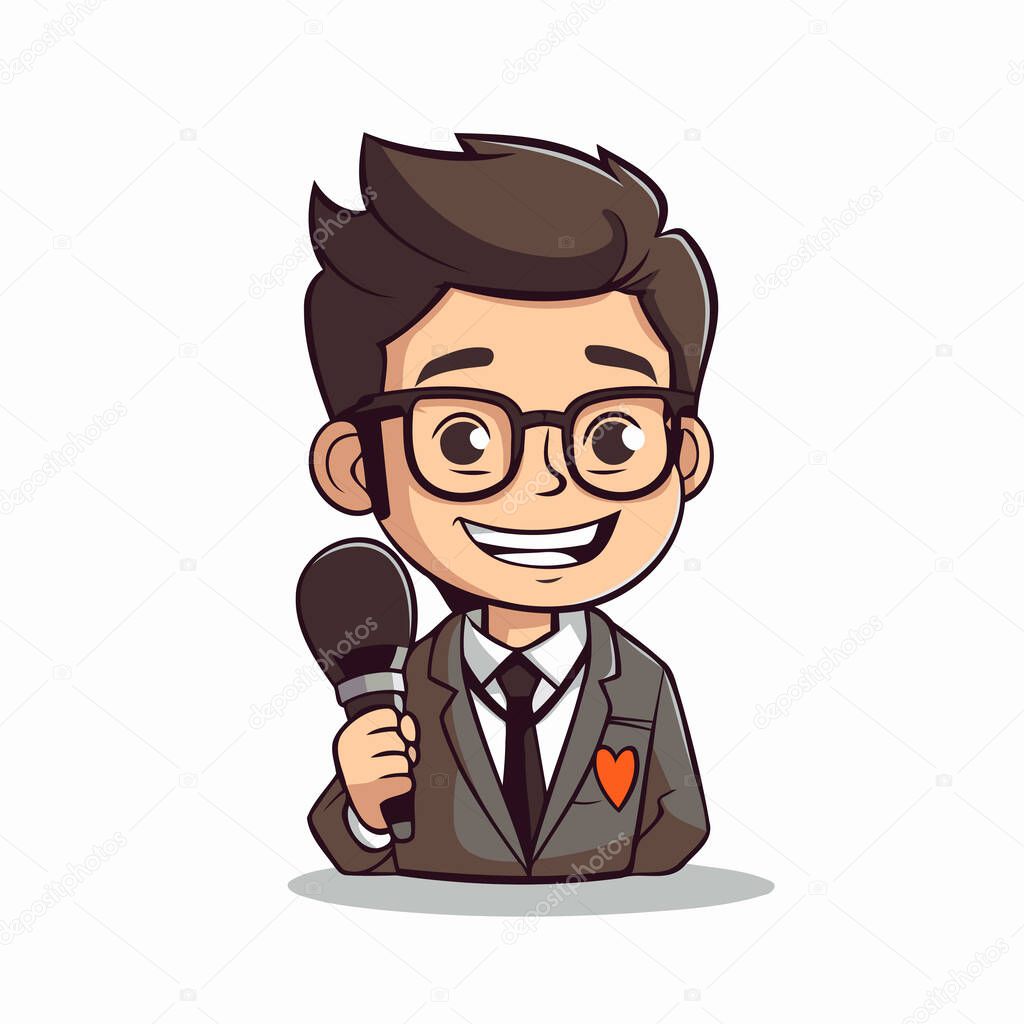 Periodista Con Micrófono Dibujo Animado Carácter Vector Ilustración ...