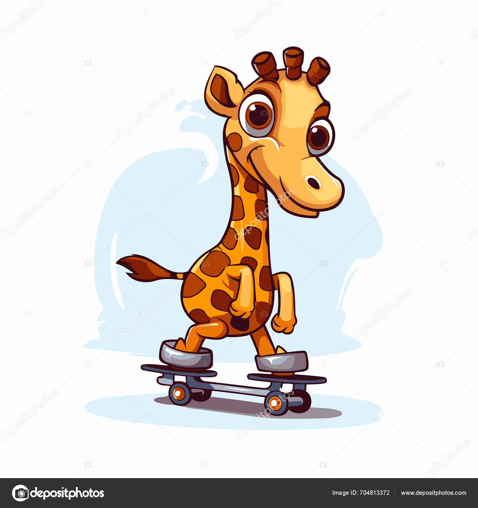 Cute Cartoon Giraffe Riding Skateboard Vector Illustration Stock Vector ...