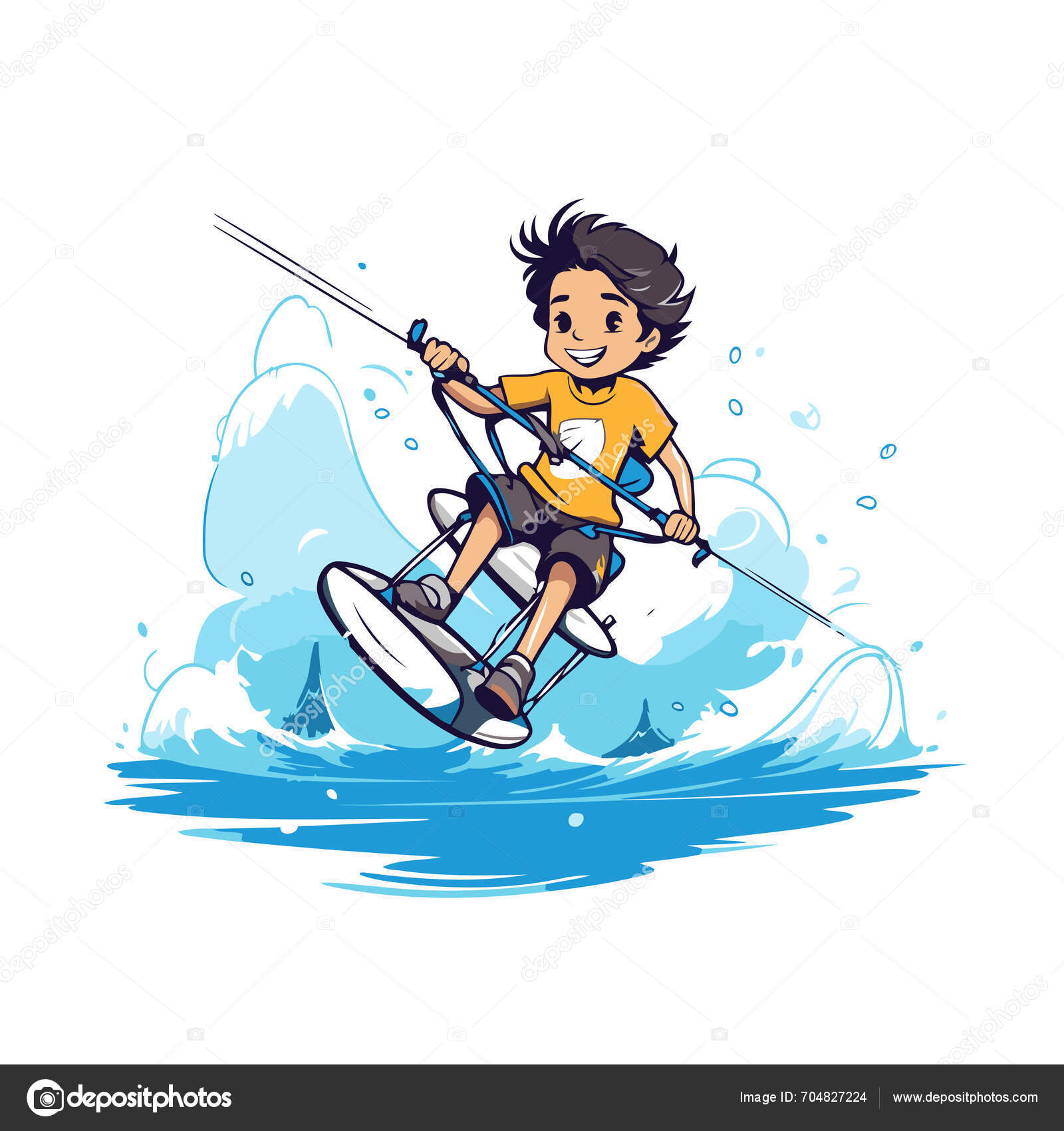 Little Boy Riding Wakeboard Waves Vector Illustration Stock Vector by ...