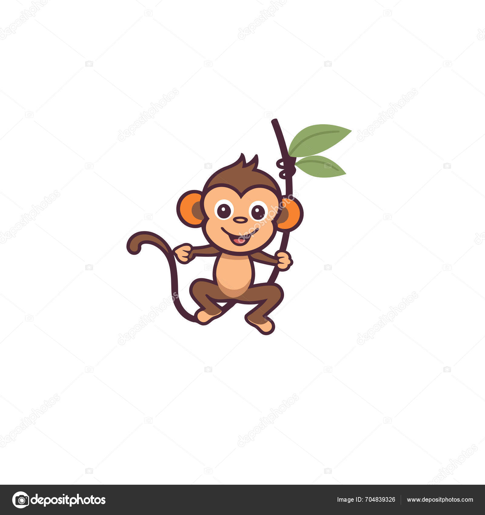Cute Cartoon Monkey White Background Vector Illustration Flat Style ...