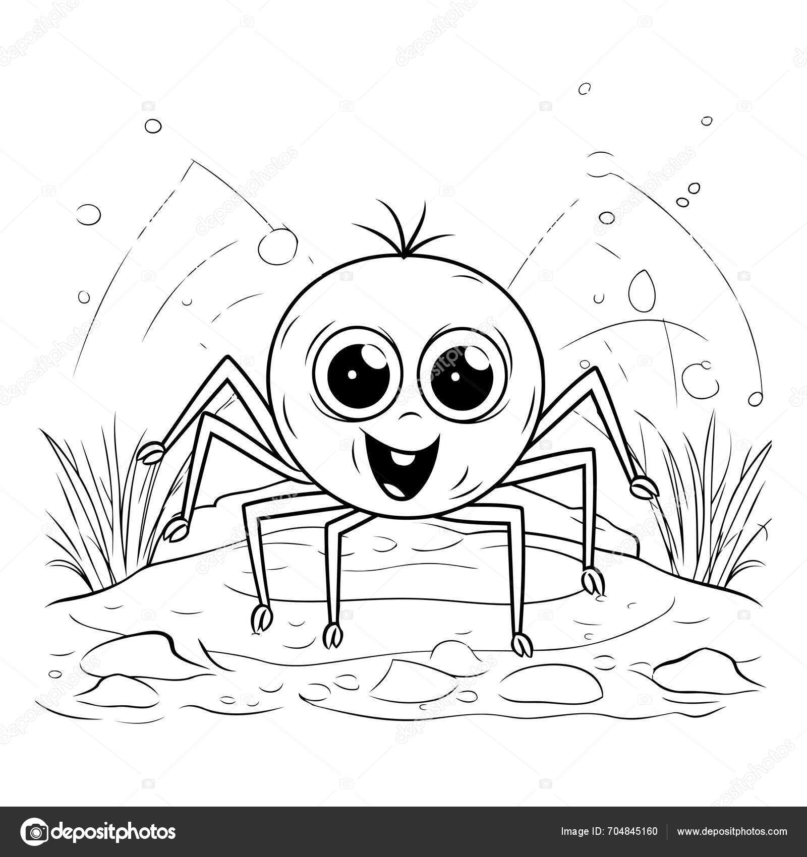 Colorat Pagină Contur Paianjen Desene Animate Ilustrație Vectorială ...