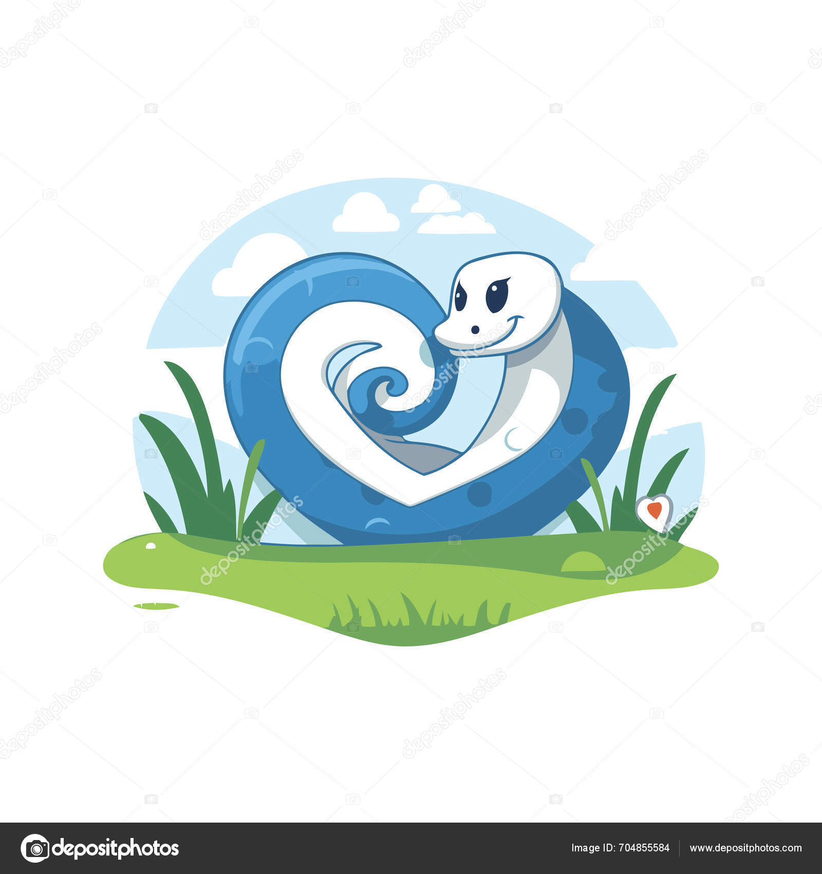 Cute Kartun Ular Rumput Ilustrasi Vektor Diisolasi Pada Latar Belakang ...