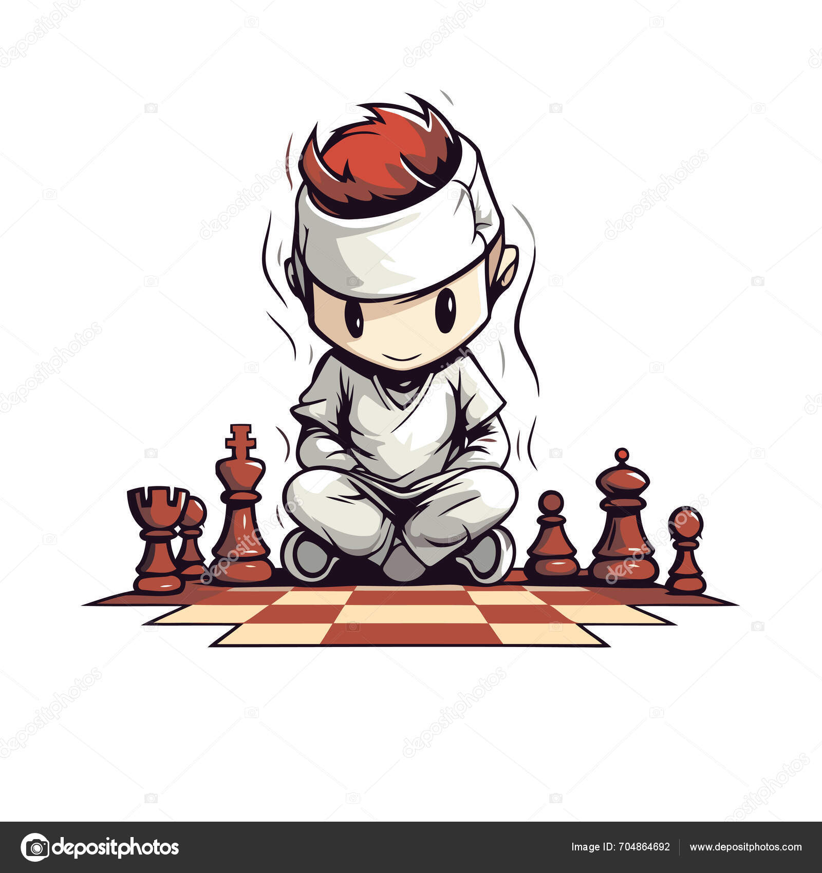 Cartoon Boy Playing Chess Vector Illustration Isolated White Background ...