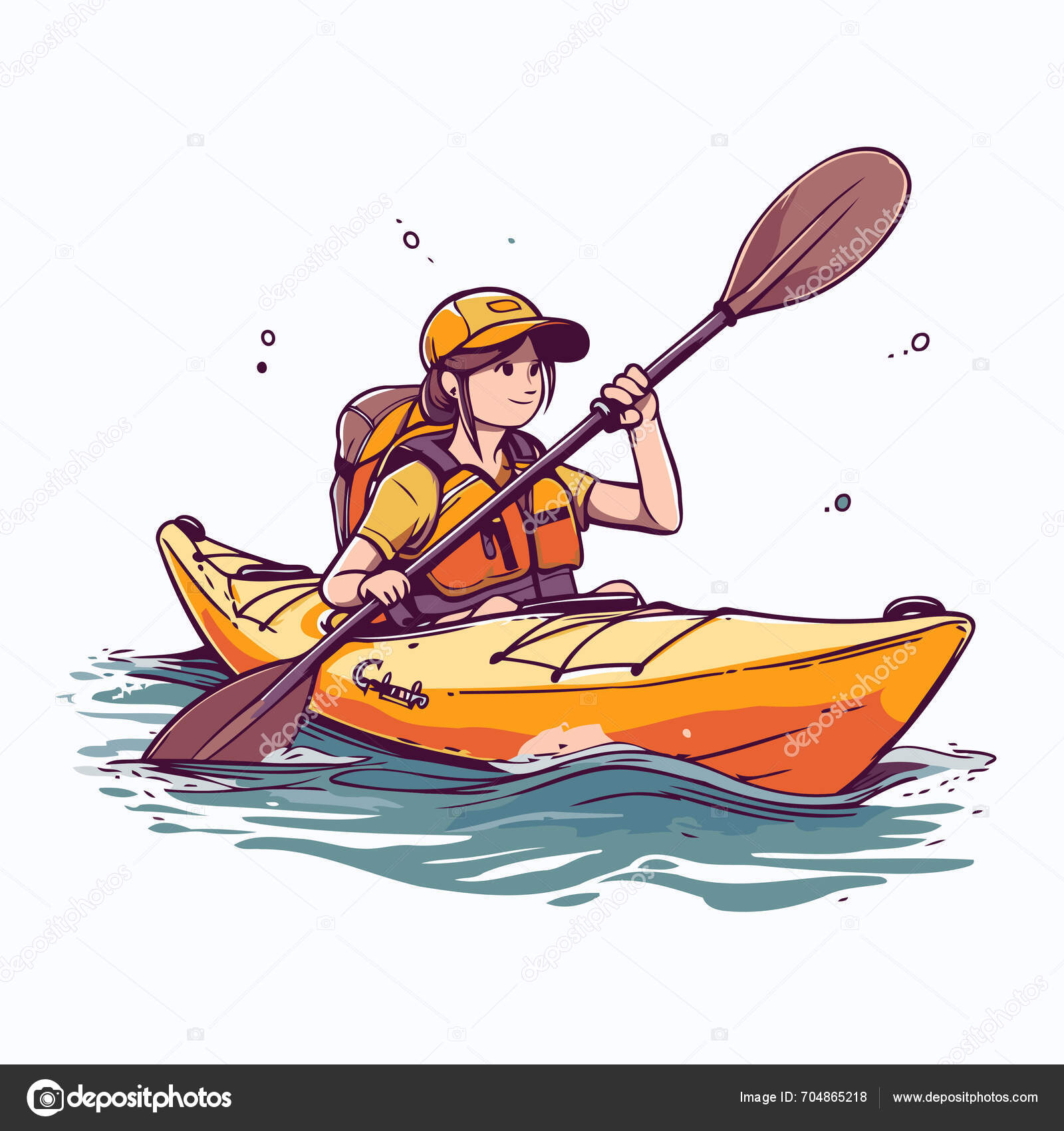Lindo Chico Kayak Vector Ilustración Dibujada Mano Vector de stock ...