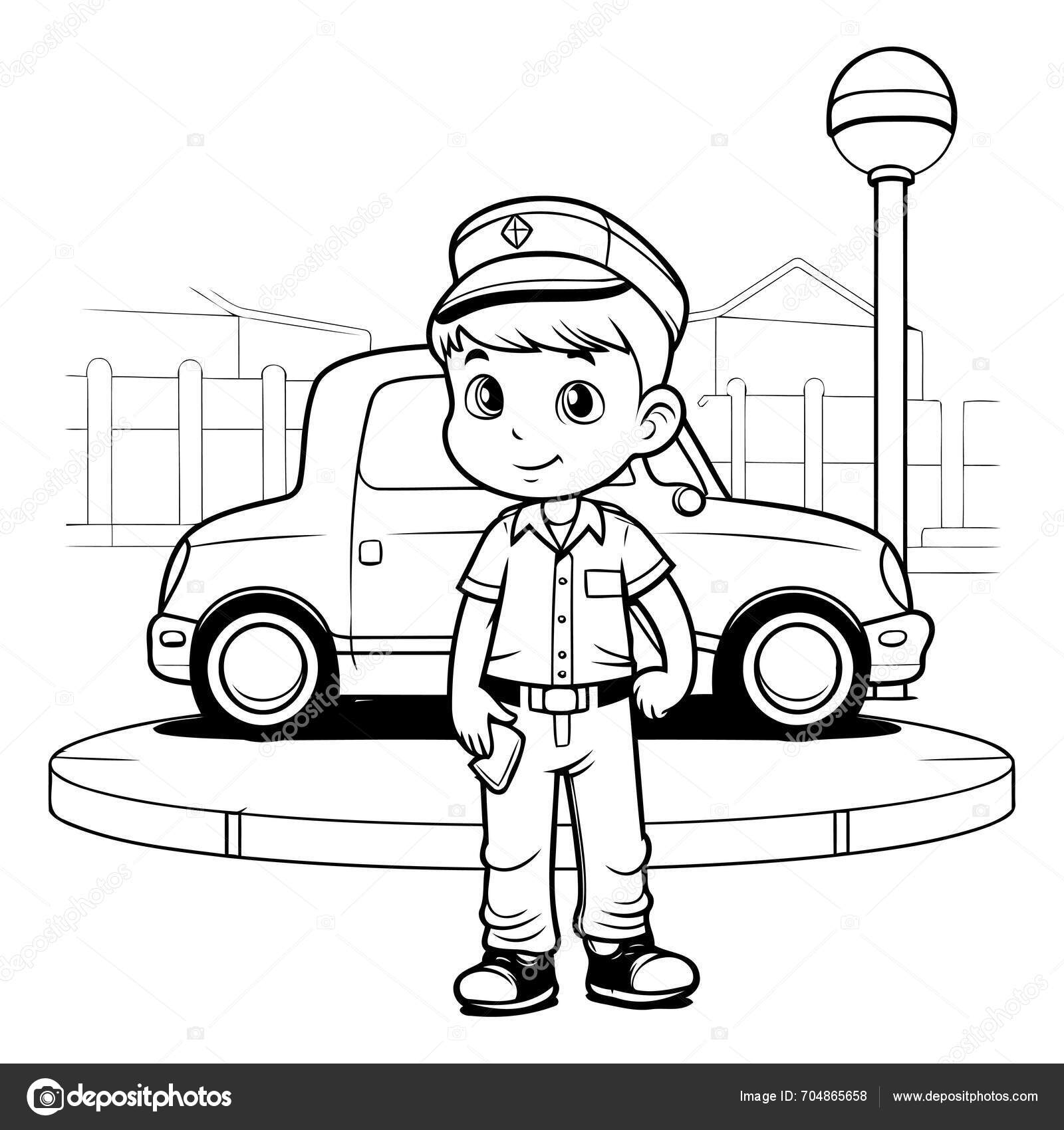 Cute Boy Police Cap Uniform City Cartoon Vector Illustration Graphic ...