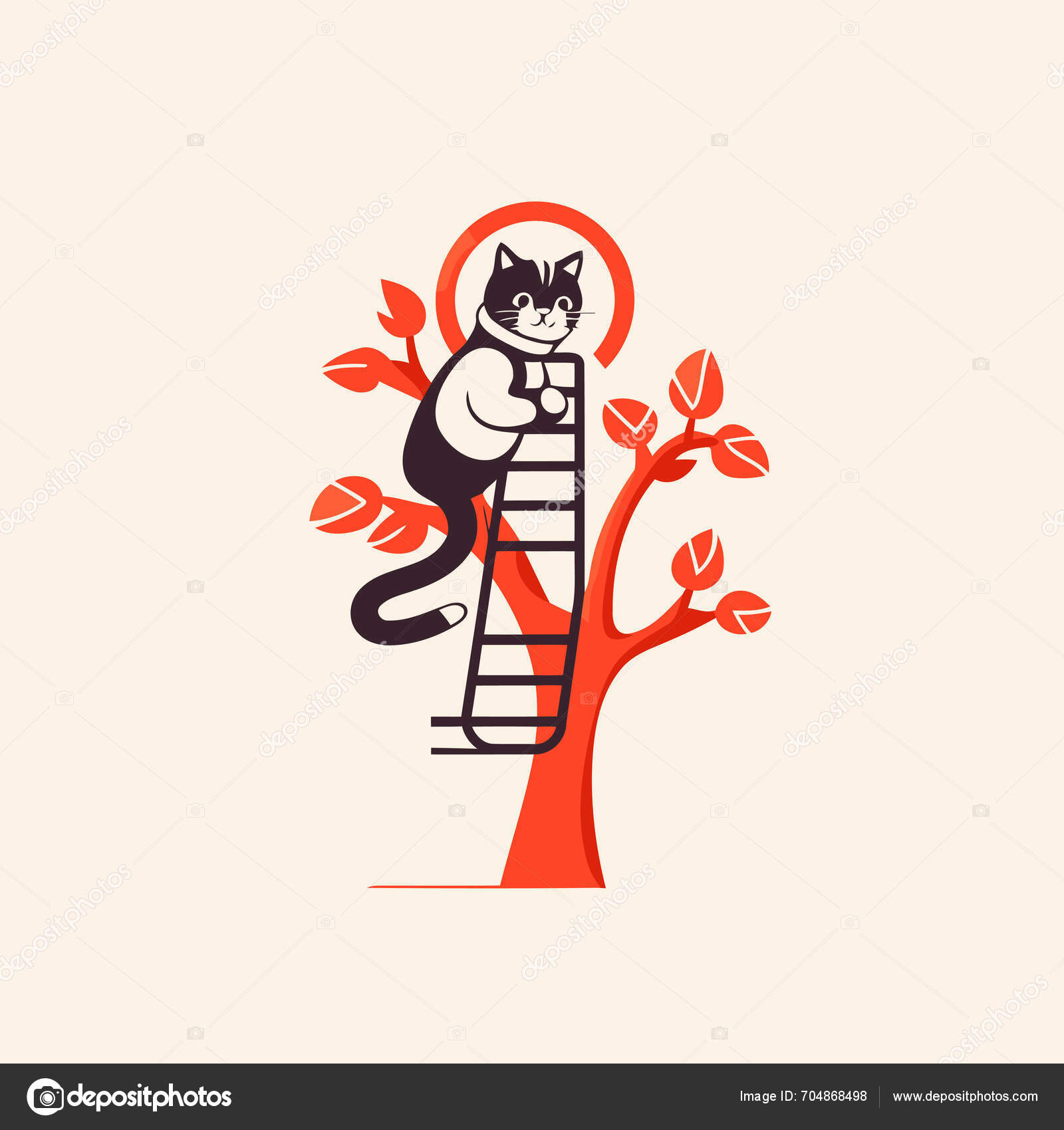 Cute Cat Climbing Tree Vector Illustration Flat Style Stock Vector by ...