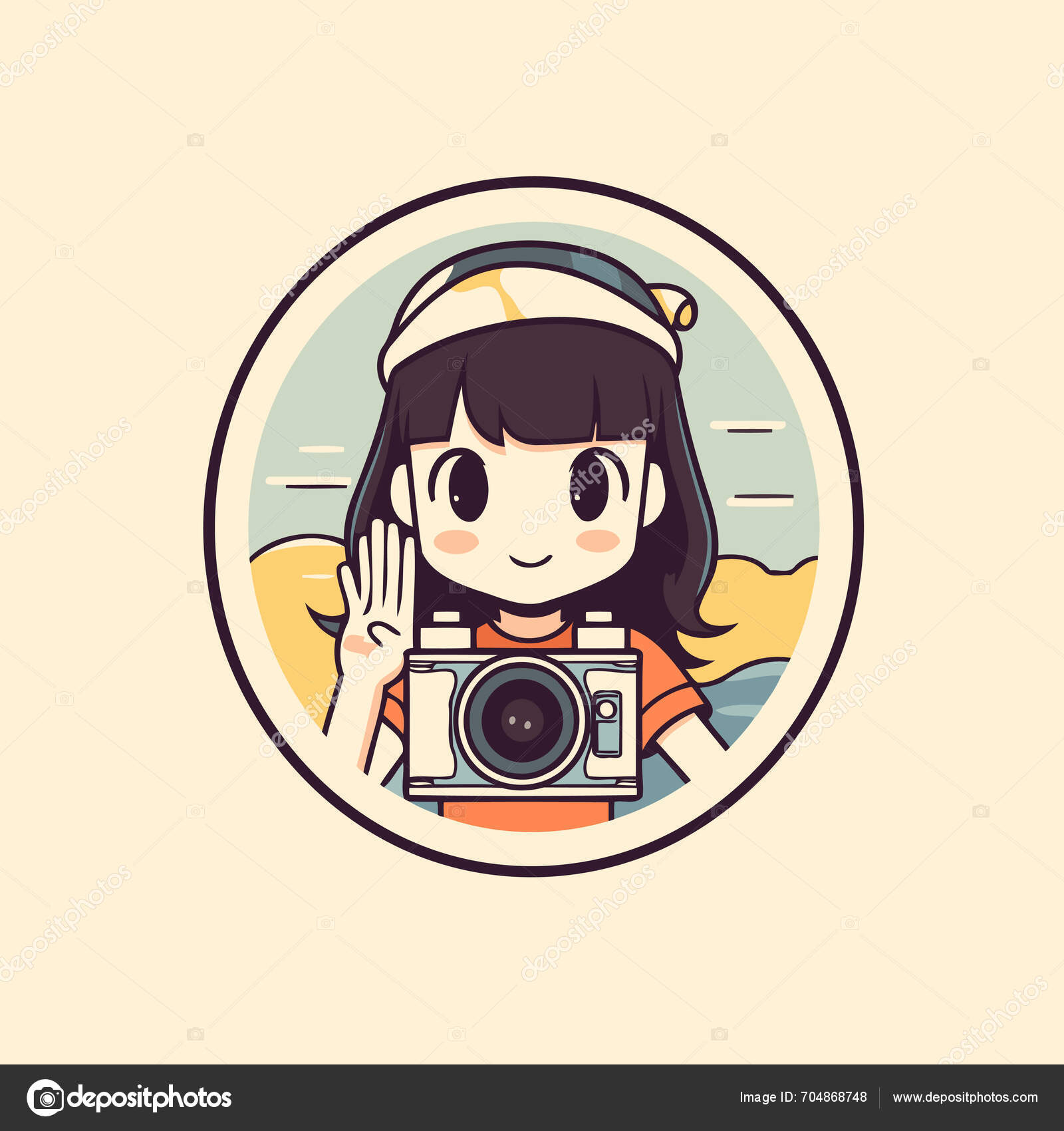 Cute Cartoon Girl Camera Vector Illustration Circle Stock Vector by ...