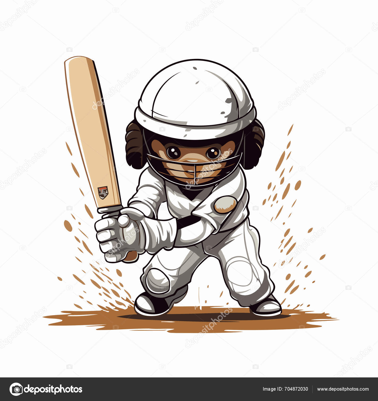 Krikett Játékos Denevérrel Labdával Vektor Rajzfilm Illusztráció Stock ...