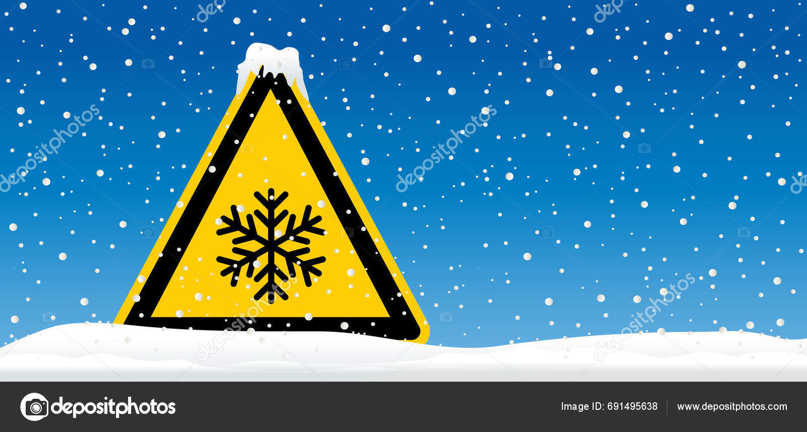 Caution Winter Snowfall Beware Very Cold Temperature Signboard Weather ...