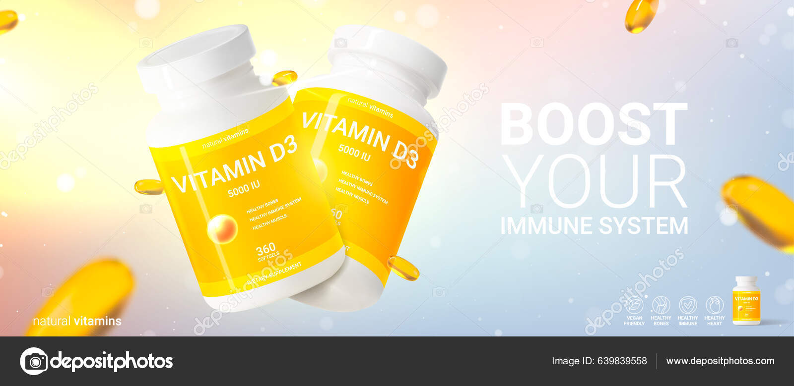 Horizontal Banner Vitamin Vector Illustration Dietary Supplement Banner ...