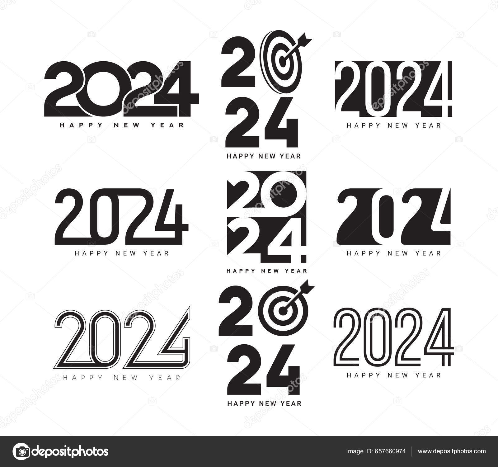 Conjunto Feliz Año Nuevo 2024 Símbolos Ilustración Vectorial Con