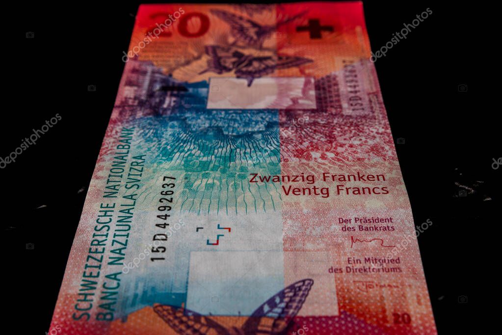 Billetes de CHF, foto detallada del franco suizo. Franco suizo moneda 2024