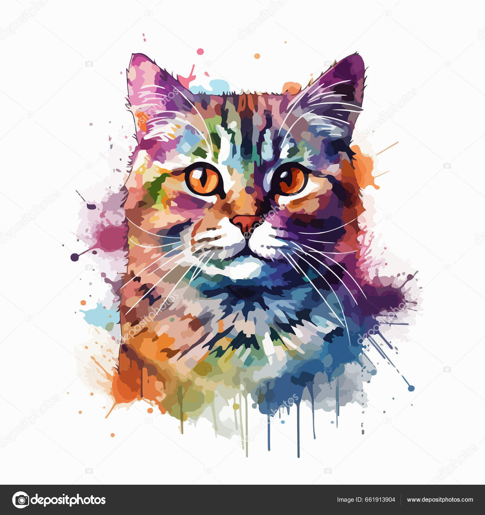 Acuarela Gato Colorido