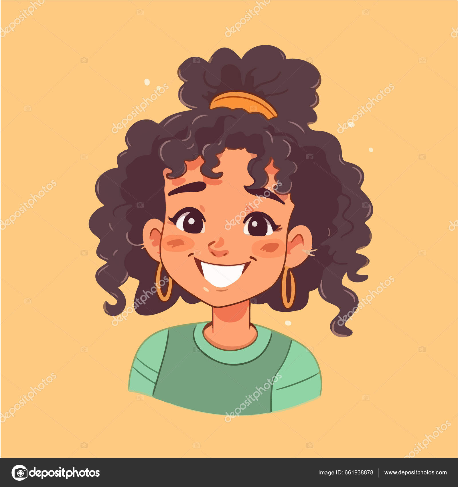 Gadis Kartun Vektor Lucu Dengan Rambut Keriting Tersenyum Dan Tertawa ...