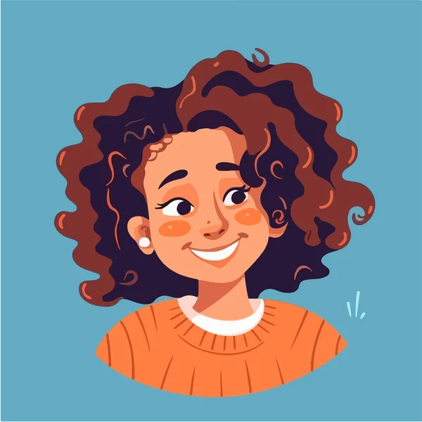 Gadis Kartun Vektor Lucu Dengan Rambut Keriting Tersenyum Dan Tertawa ...