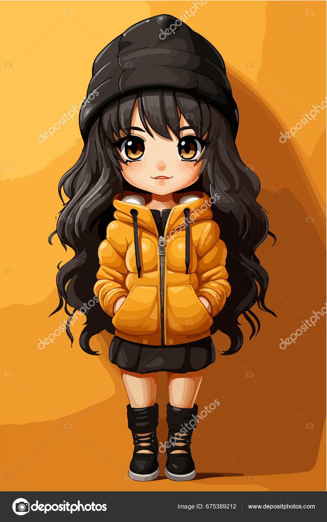 Cute Girl Yellow Jacket Stock Vector by ©nadunprabodana 675389212