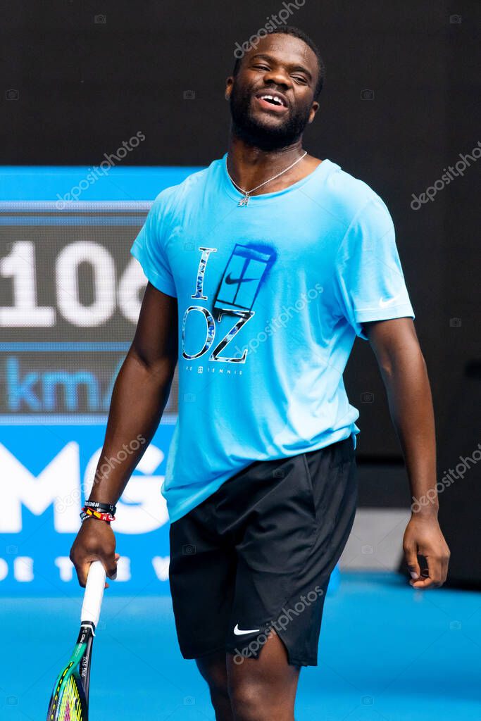 MELBOURNE, AUSTRALIA - JANUARY 13: Frances Tiafoe USA practices ahead ...