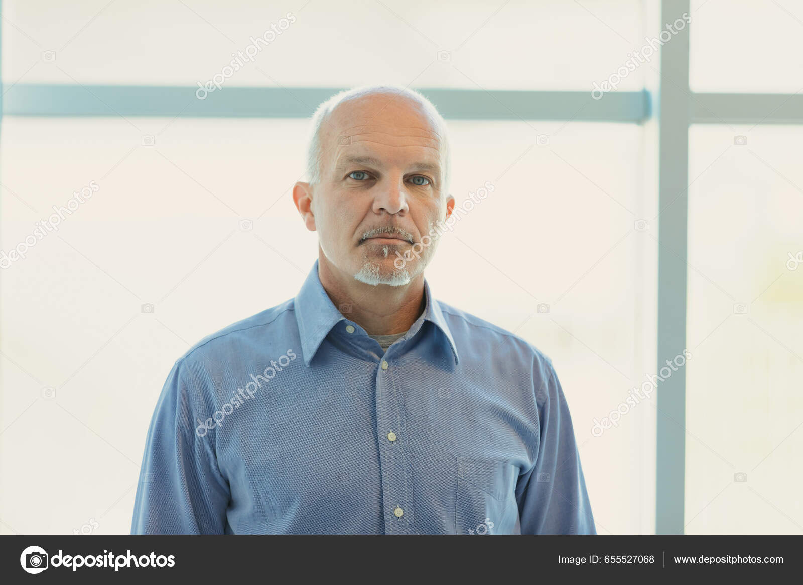 Strong Determined Man Now Longer Young Stares You Confidently Stands ...