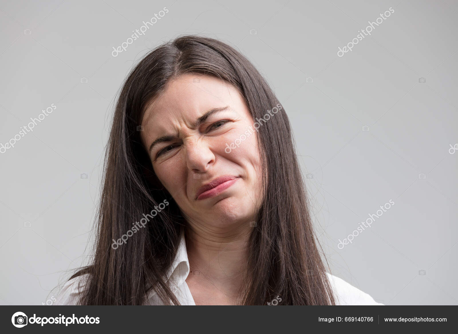 Frontal View Repulsed Woman Annoyed Rejecting What's Put Her ...