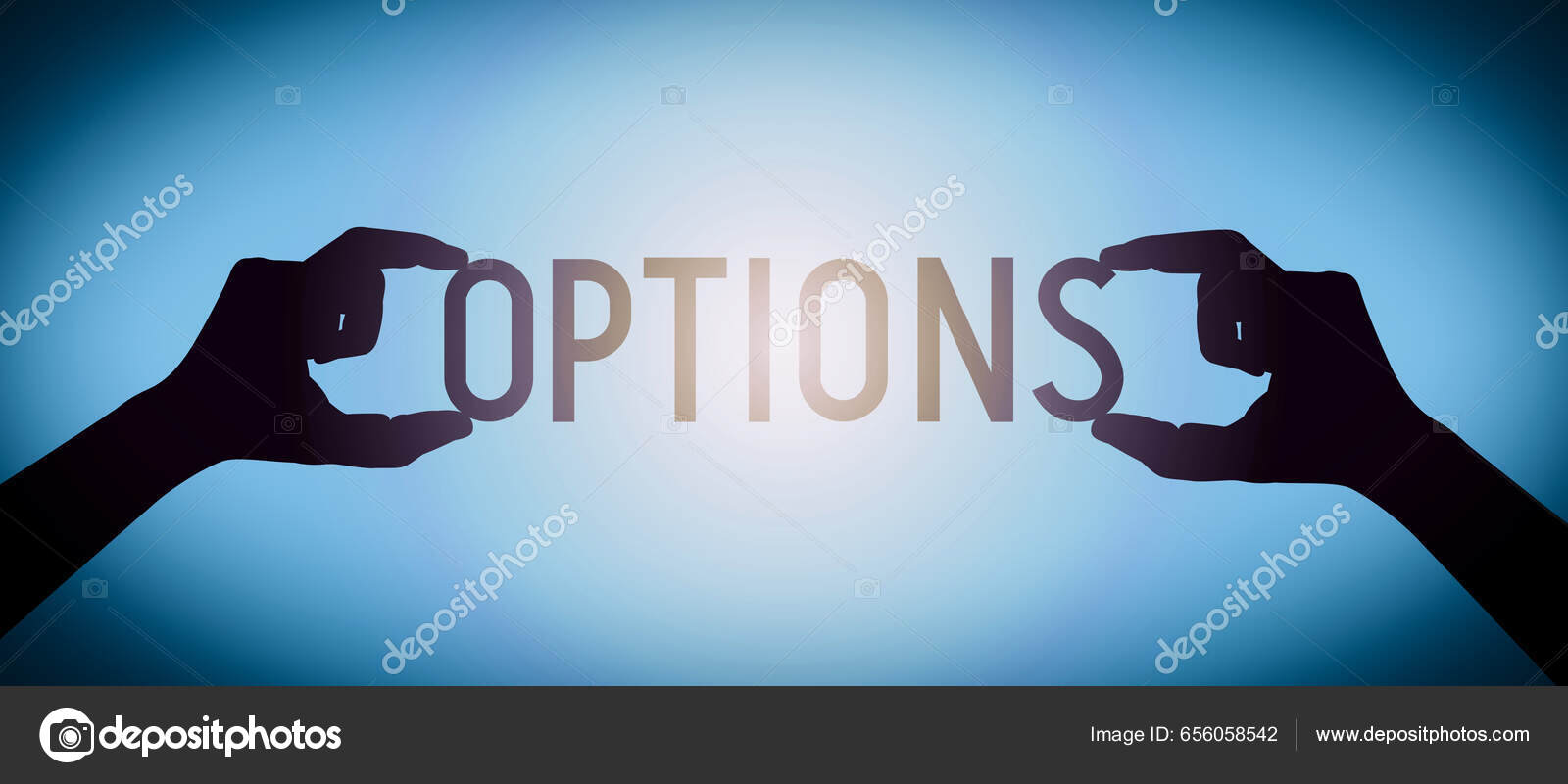 Options Human Hands Holding Black Silhouette Word Gradient Background ...