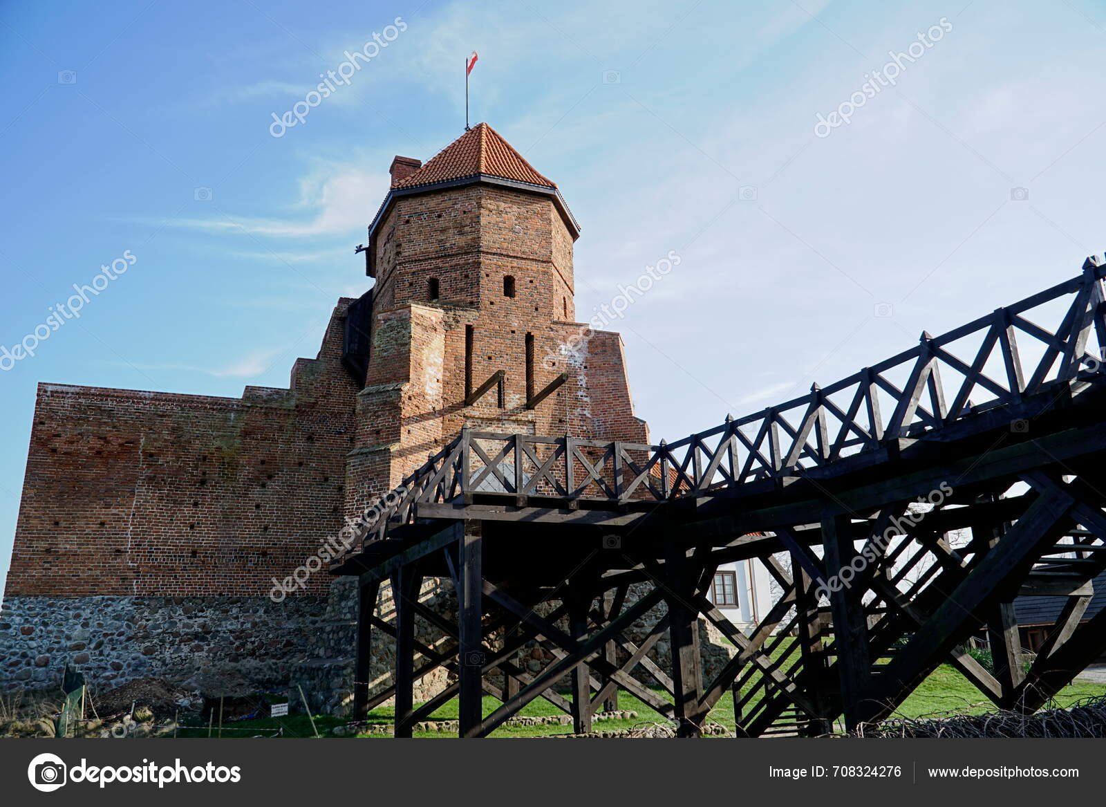 Liw Poland March 10Th 2024 Gothic Medieval Castle Wooden Footbridge ...