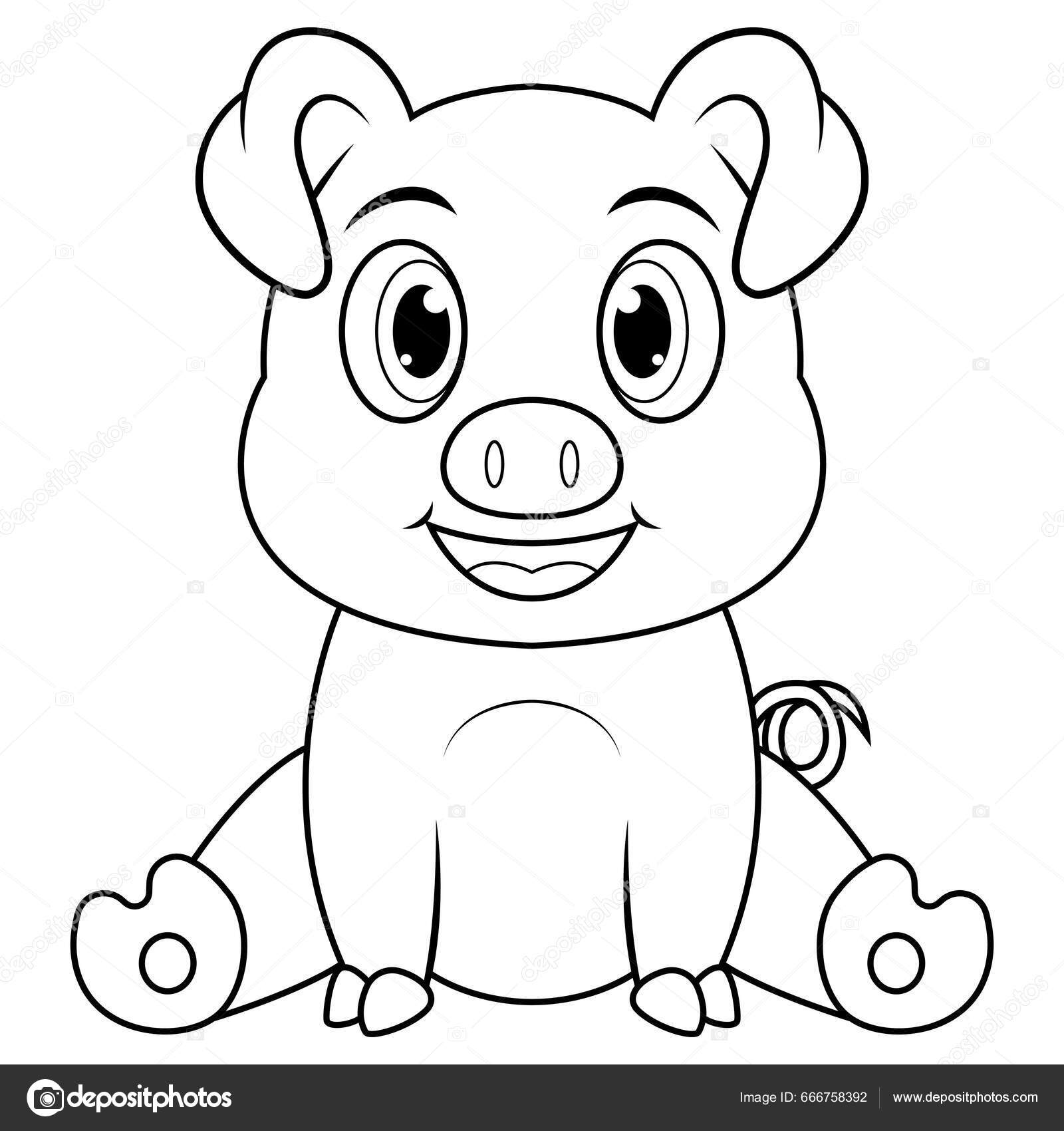Cute Baby Pig Cartoon Sitting Line Art — Stock Photo © ciputra #666758392 Cute Baby Pig Cartoon Sitting Line Art — Stock Photo © ciputra #666758392