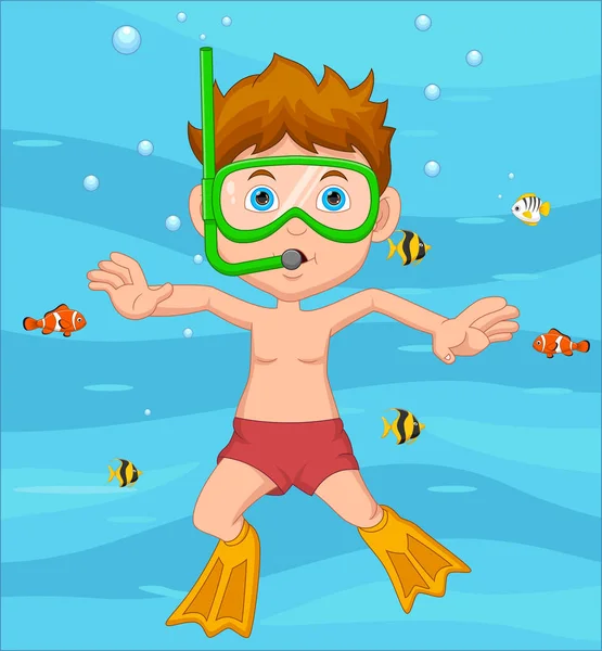 Cartoon Little Boy Diving Underwater Sea Stock Vector by ©lawangdesign ...