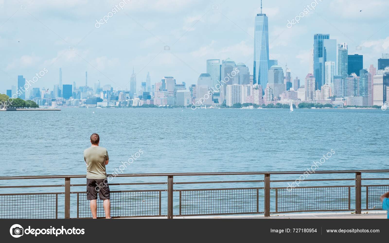 Standing Railing Gazing City View Feeling Gentle Breeze Letting Stress ...