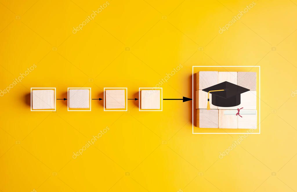Pasos de la educación que conducen a la meta de éxito. Dar pasos ...