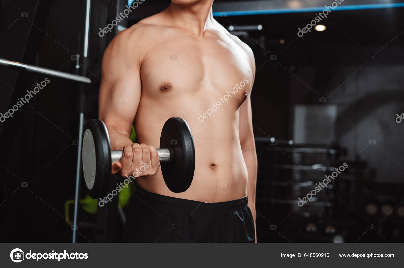 Male Working Out Bodybuilder Dumbbell Weights Gym Man Bodybuilder Doing ...