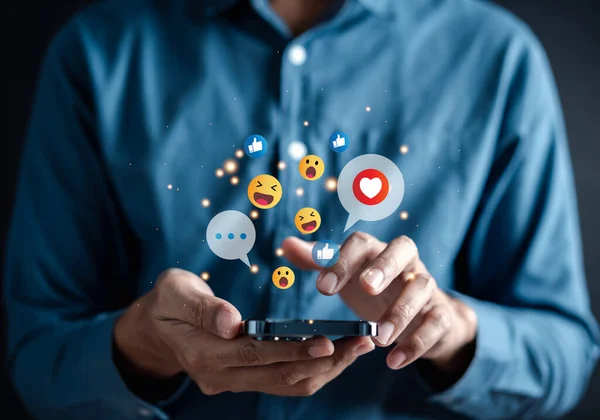 Man using social media and digital online, man using smart phone with ...