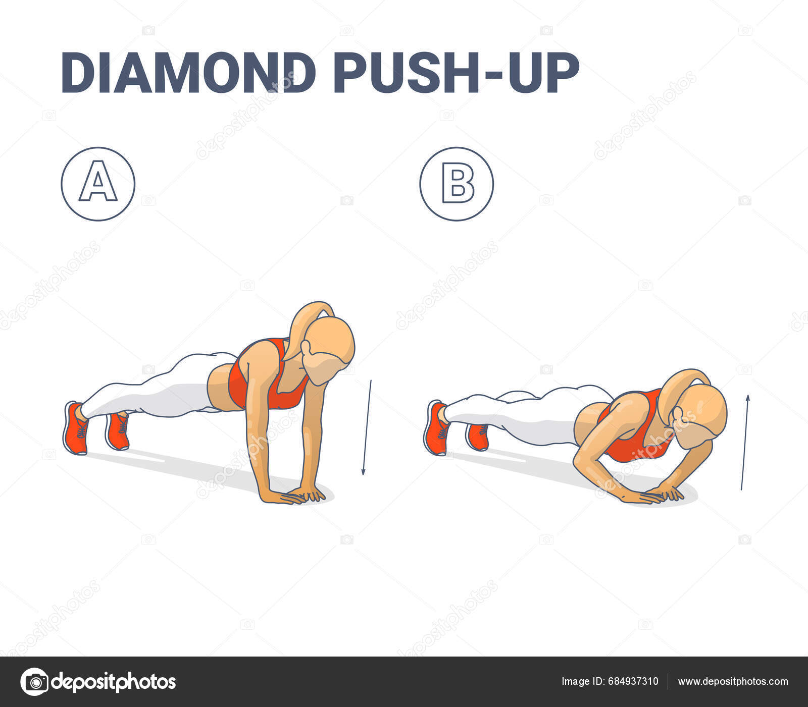 Diamond Push Ups Exercise Guide Colorful Concept Girl Working Home ...