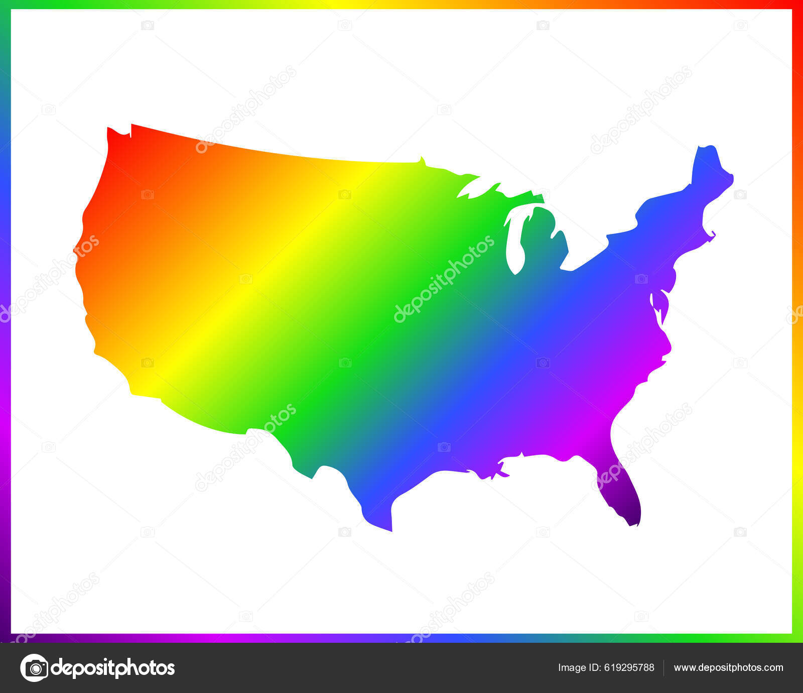 Rainbow Colored Gradient Map Country United States America Isolated ...