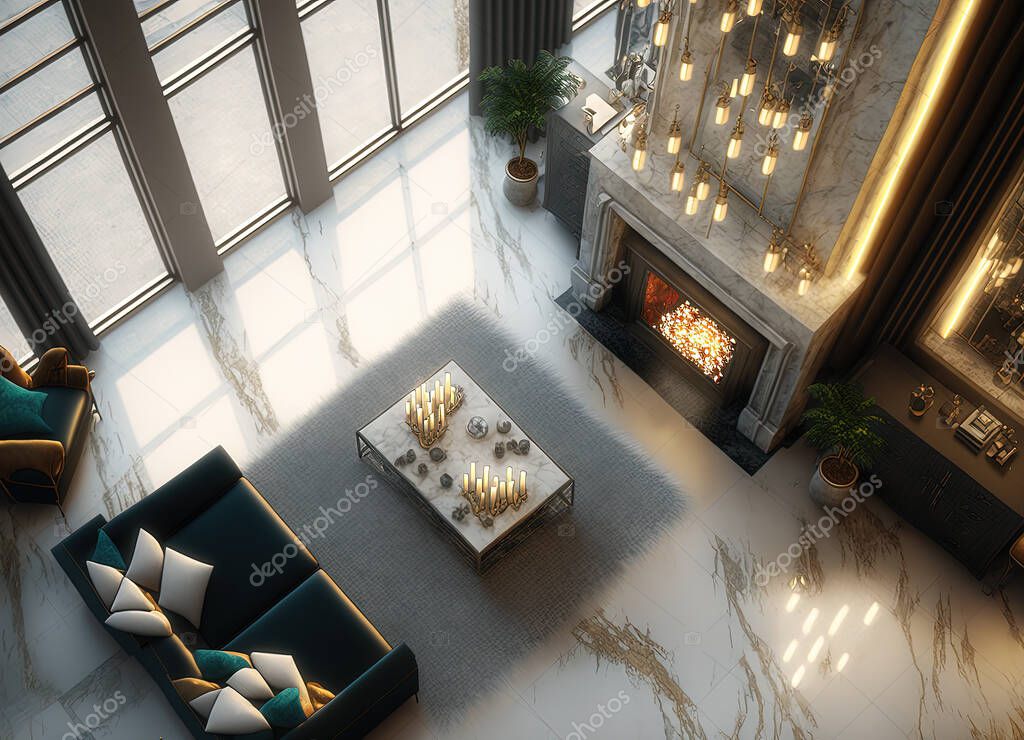 Top view interior design of luxury Lavish apartment with marble floor ...