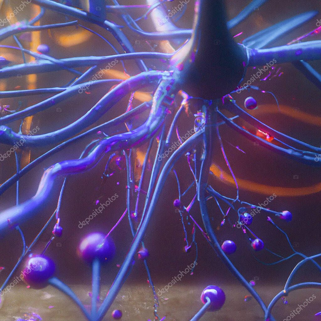 Vista microscópica de neuronas. Conexiones cerebrales. Sinapsis ...