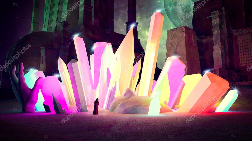 Fantasy landscape, sci-fi, post apocalyptic. Statue of a hand coming ...