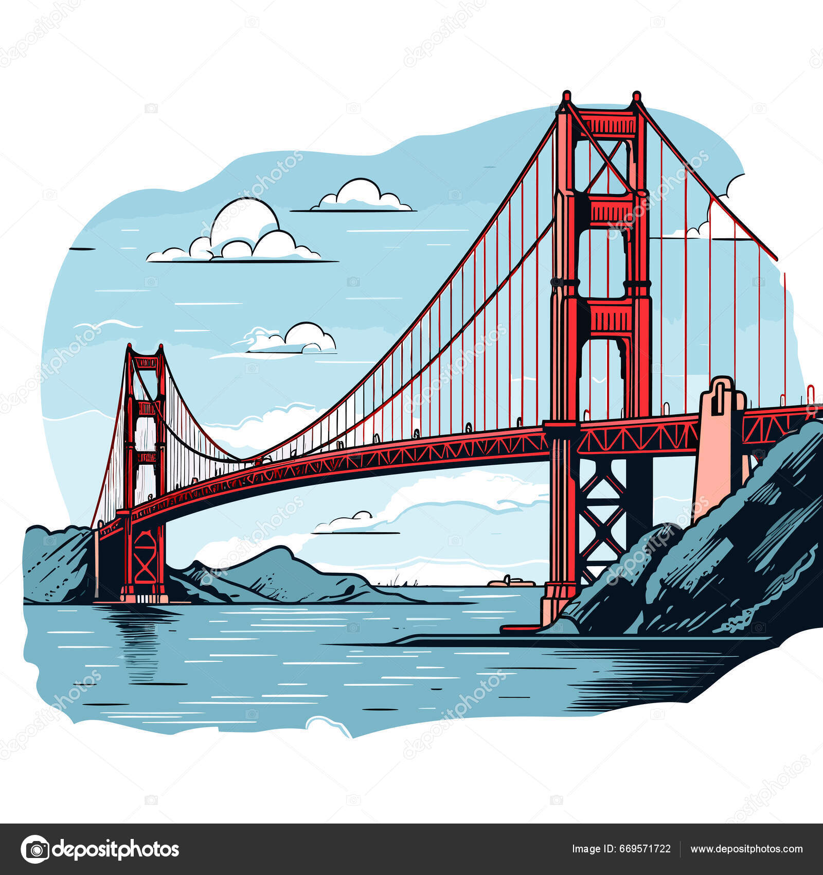 Golden Gate Bridge Hand Drawn Comic Illustration Golden Gate Bridge ...