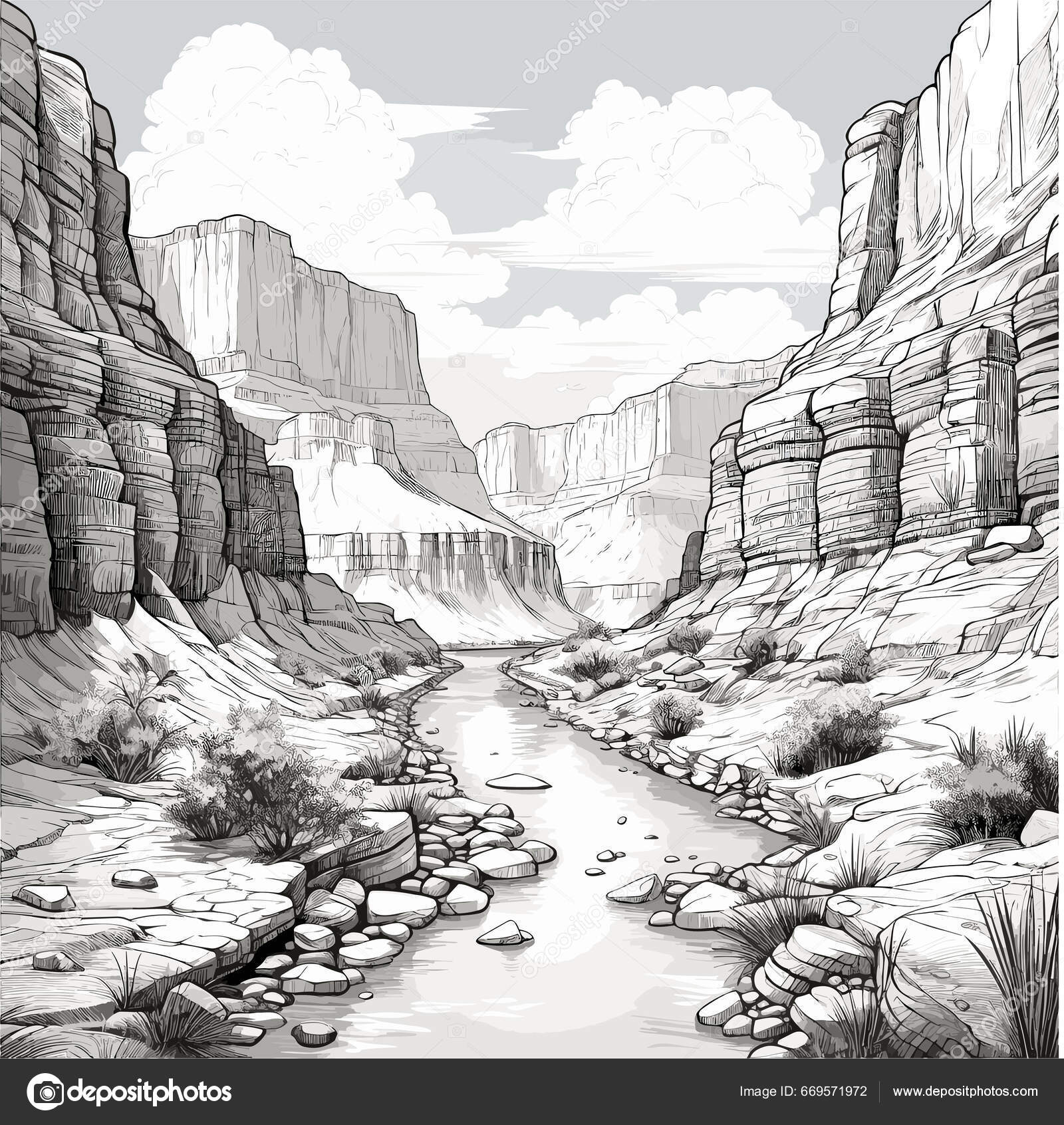 Grand Canyon Hand Drawn Comic Illustration Grand Canyon Vector Doodle ...