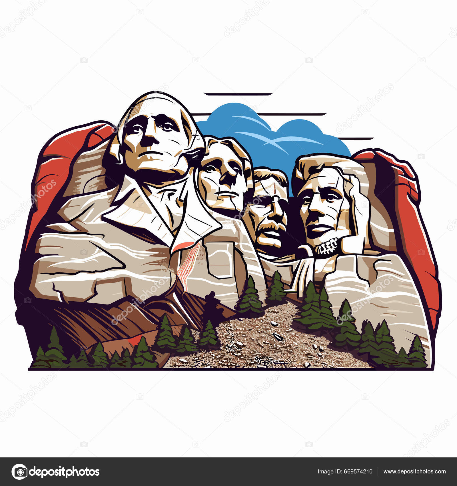 Mount Rushmore Ilustración Cómica Dibujada Mano Monte Rushmore Vector ...