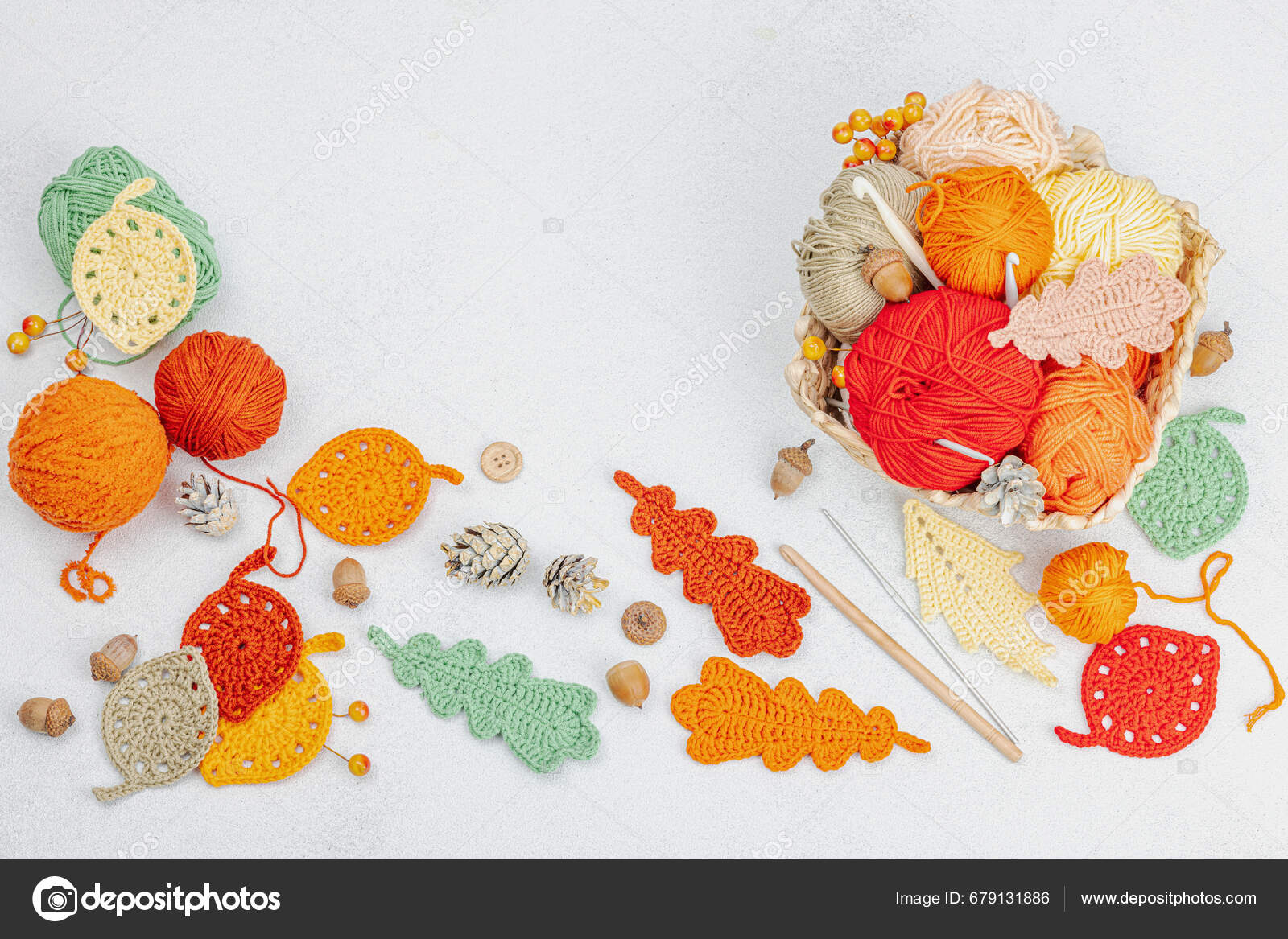 Set Clew Thread Knitting Crocheted Different Leaves Handmade Autumn ...