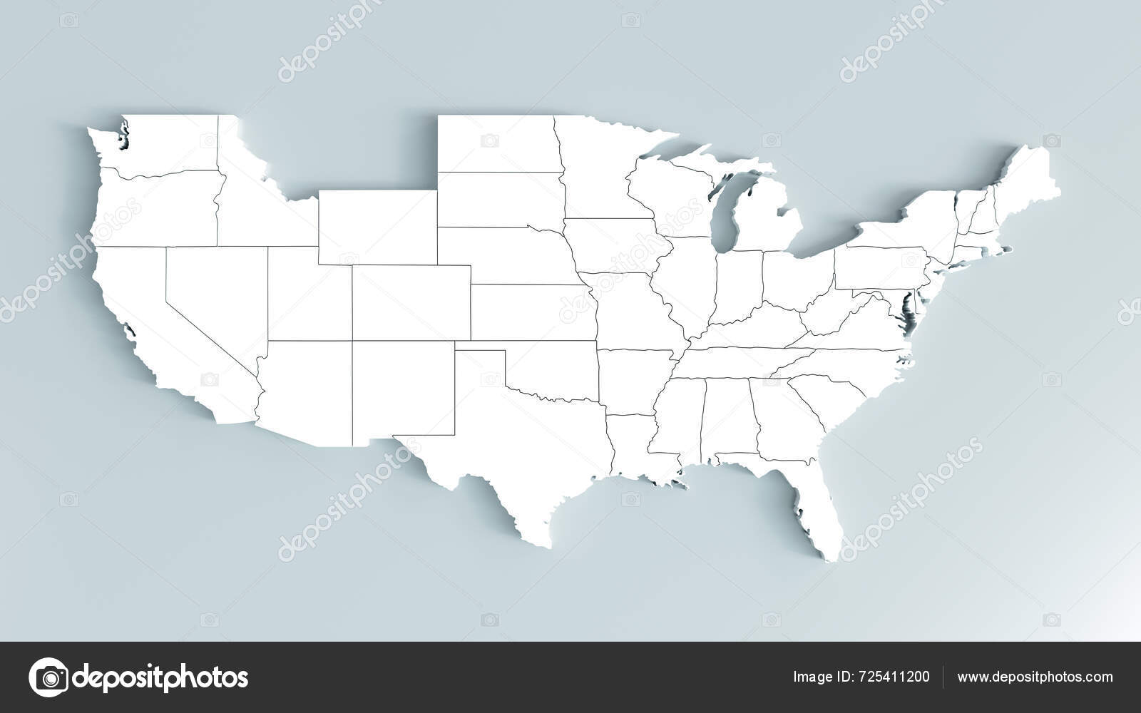 Rendered Map United States State Borders Outlined — Stock Photo ...