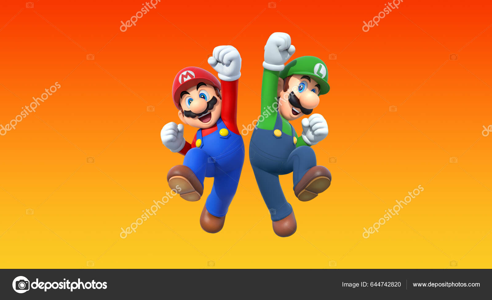 Super Mario Bros Con Luigi Saltando Juntos Sobre Fondo Naranja ...