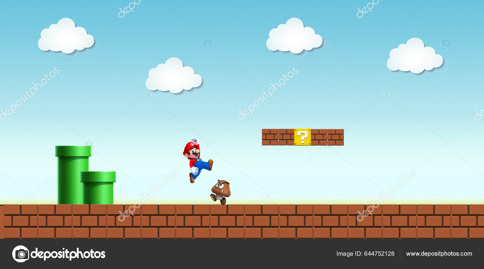 Retro Map Super Mario Bros Tunnels Boxes Mario Jumping Enemy — Stock ...